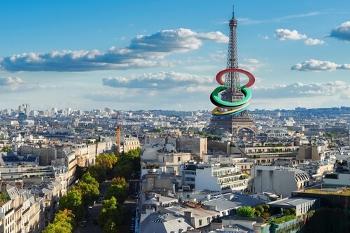 Paris 2024, Eiffel Tower and the Olympic rings, Book a hotel, Olympics 2024, Paris Summer Olympic Games 